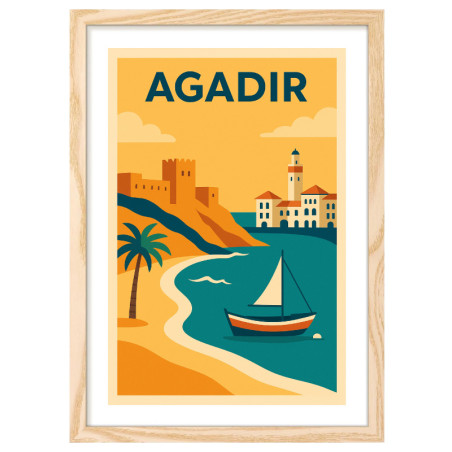 Affiche Agadir vintage – Déco plage et kasbah du Maroc